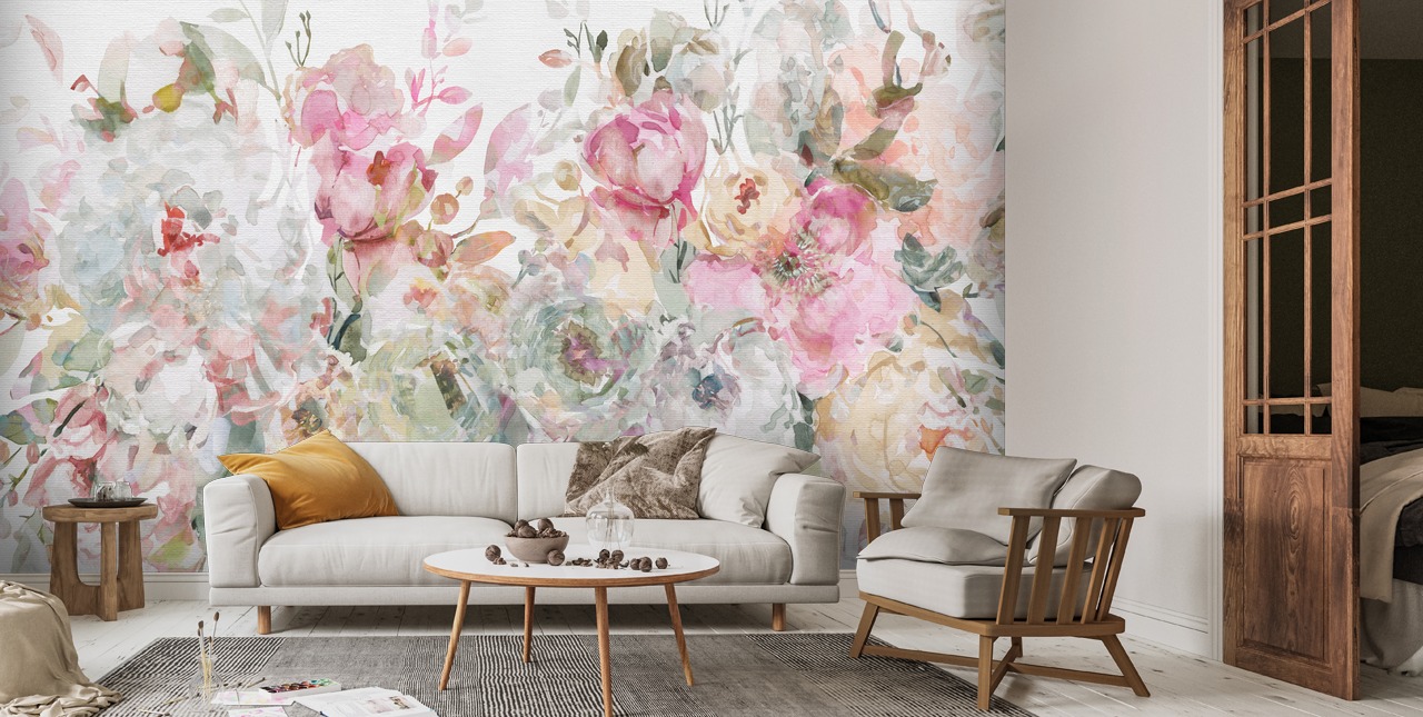Floral Confetti Collage Wallpaper Mural | Wallsauce US