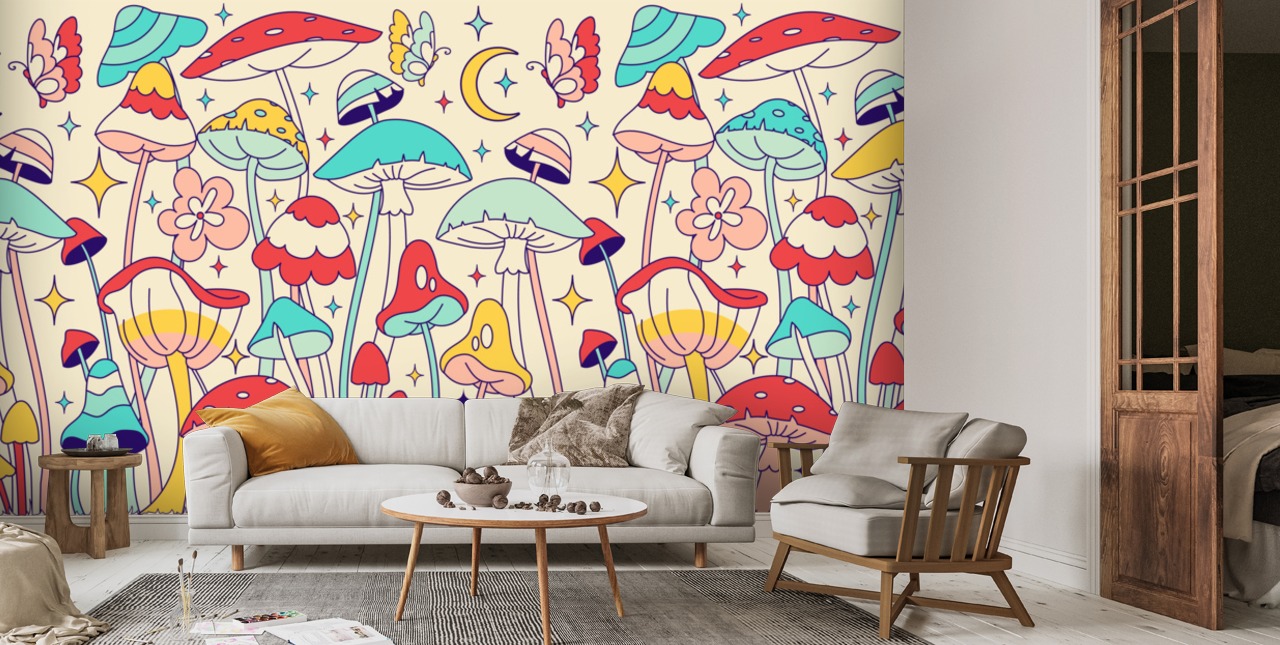Groovy Mushrooms Wallpaper Mural | Wallsauce UK