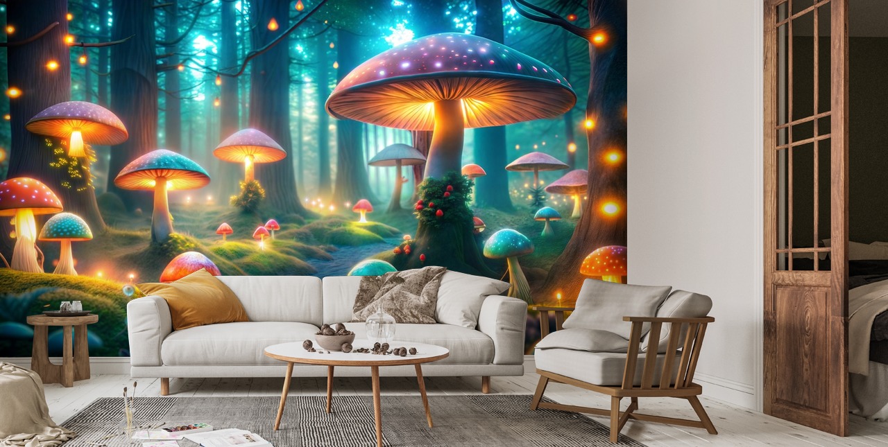Carta da parati murale con funghi magici | Wallsauce IT