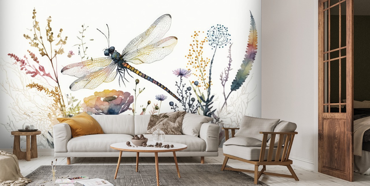 Dragonfly Watercolour Wallpaper Mural | Wallsauce EU