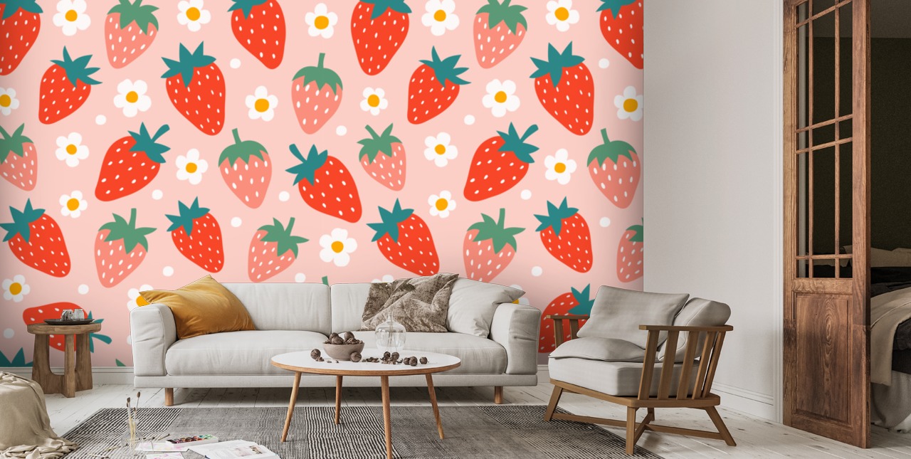 Summer Strawberry Wallpaper Mural | Wallsauce US