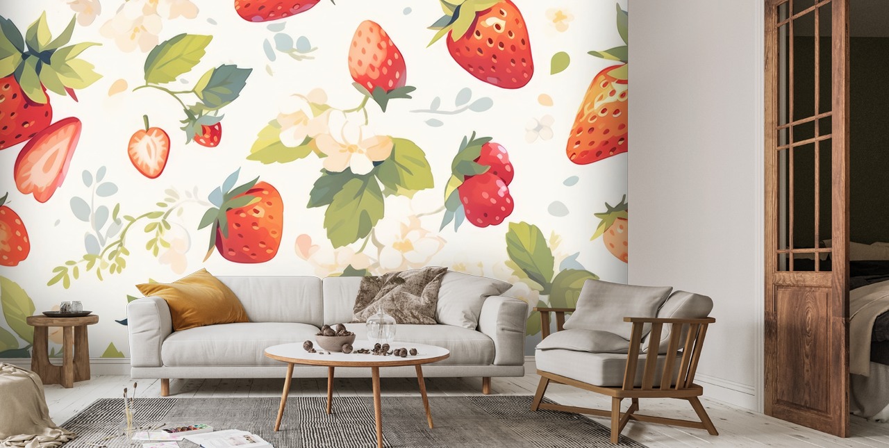 Scrumptious Strawberries Wallpaper Mural | Wallsauce US