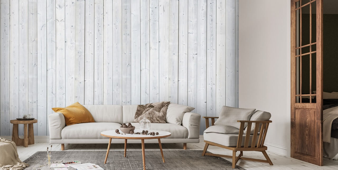 Wit houten muurbehang | Wallsauce NL