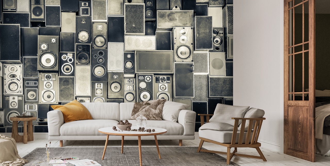 Muurspeakers Monochroom Muurbehang | Wallsauce NL