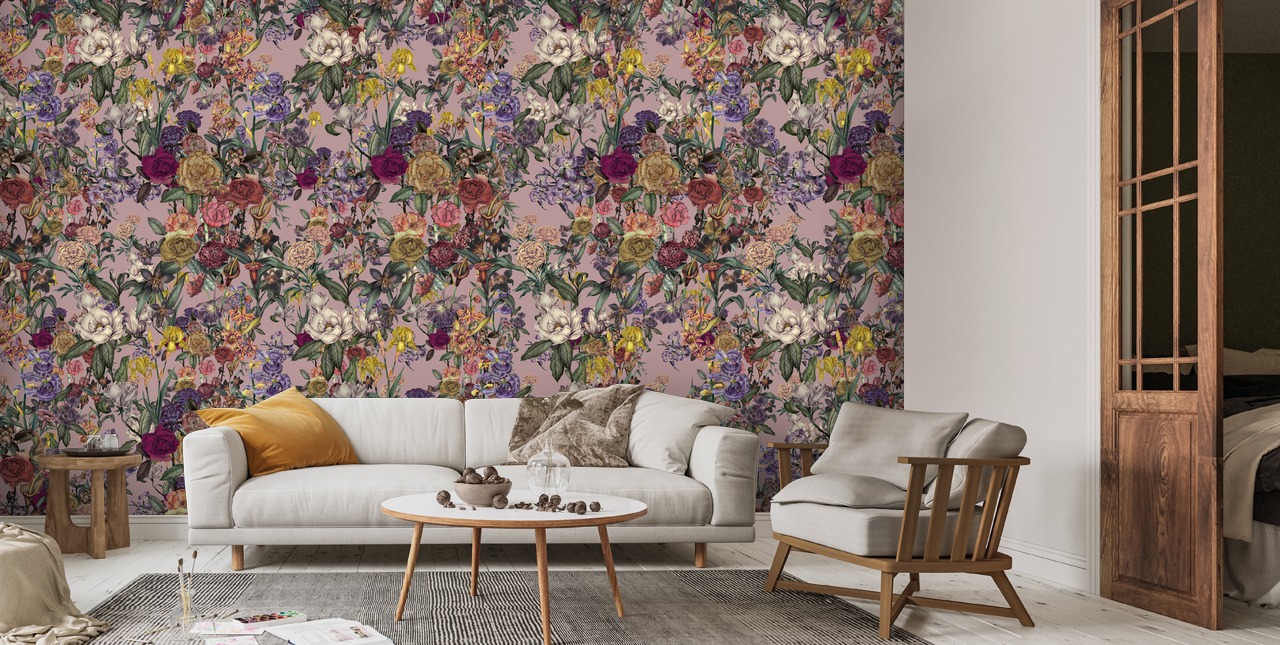 Pink Flower Garden Wall Mural | Wallsauce CA