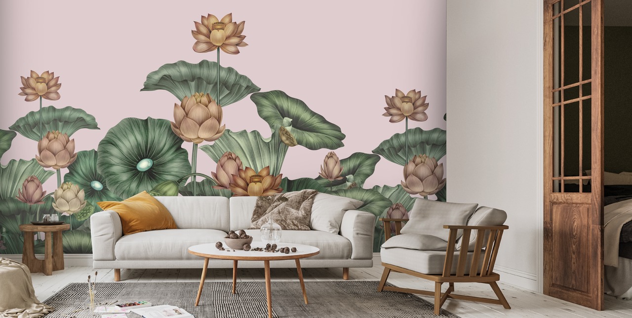 Peach Lotus Wall Mural | Wallsauce US