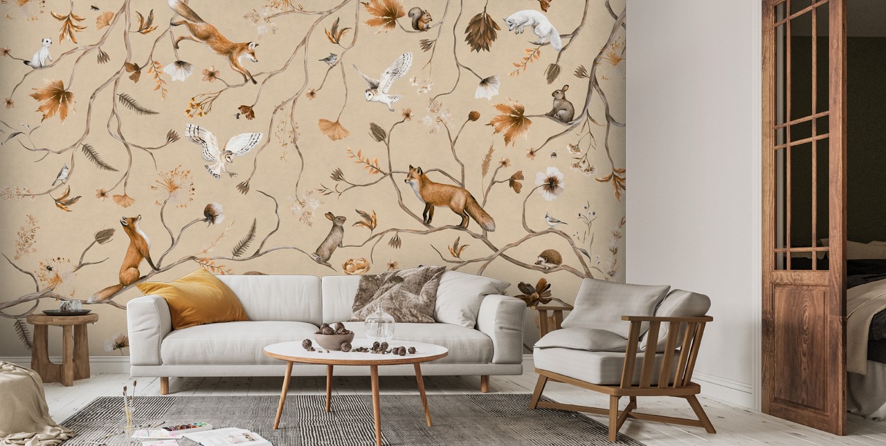 Playful Forest - Beige Wall Mural | Wallsauce US