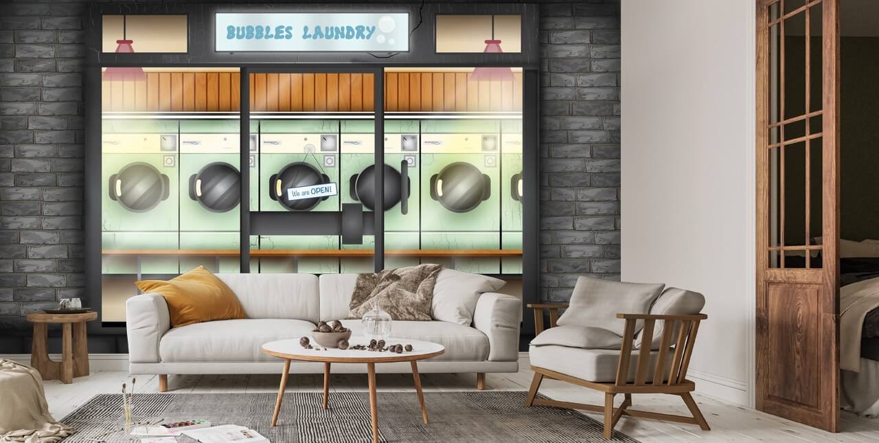 Laundrette Wall Mural | Wallsauce UK