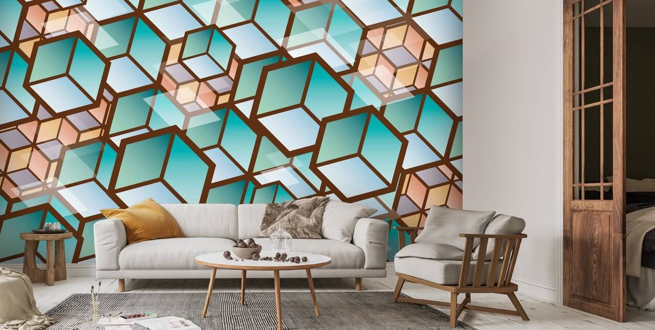 Muted Cubes Wall Mural | Wallsauce AU