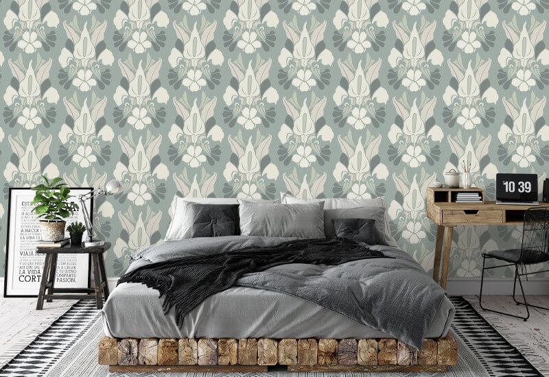 Dragon Flower - Ash Blue Floral Wallpaper | Wallsauce UK