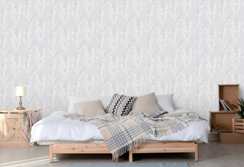 Wisteria Floral - White Wallpaper | Wallsauce UK