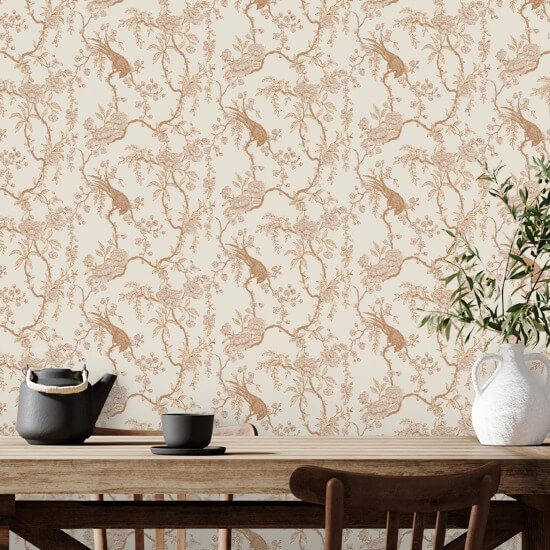 Floral Bird Toile - Cream Wallpaper | Wallsauce UK