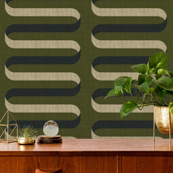 Folding Ribbon - Olive Wallpaper | Wallsauce UK
