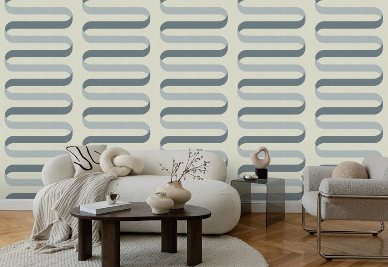 Folding Ribbon - Off White Blue Wallpaper | Wallsauce UK