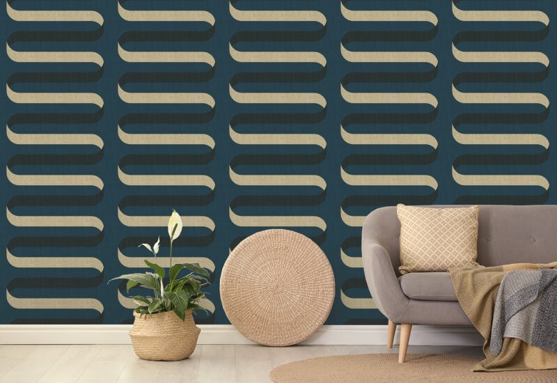 Folding Ribbon - Peacock Blue Wallpaper | Wallsauce UK