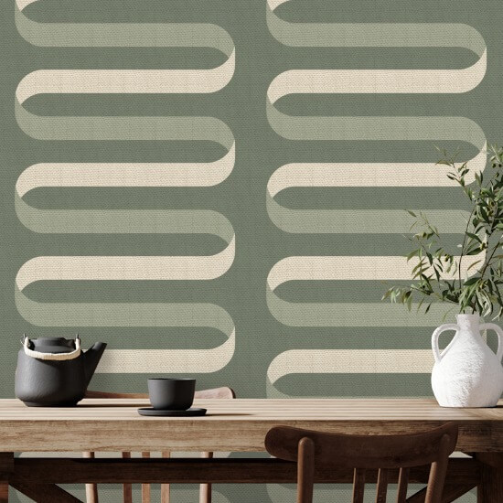 Folding Ribbon - Thyme Green Wallpaper | Wallsauce UK