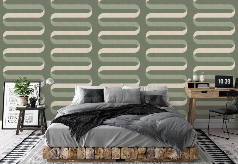 Folding Ribbon - Thyme Green Wallpaper | Wallsauce UK