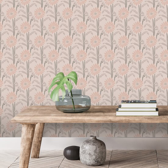 Woodland Bloom - Pink Apricot Floral Wallpaper | Wallsauce UK