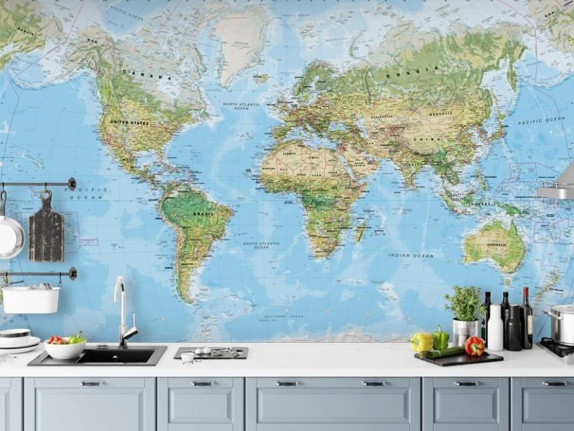World Map Wallpaper & Wall Murals | Wallsauce CA