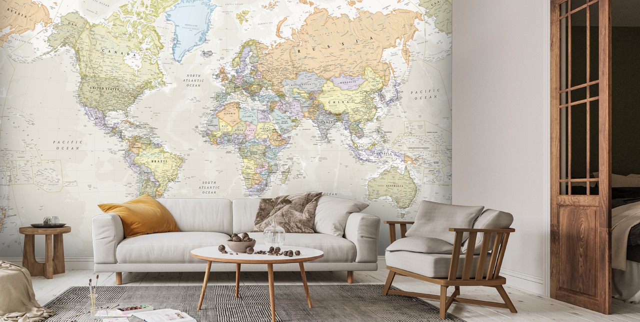 Classic World Map Wall Mural Wallpaper | Wallsauce US