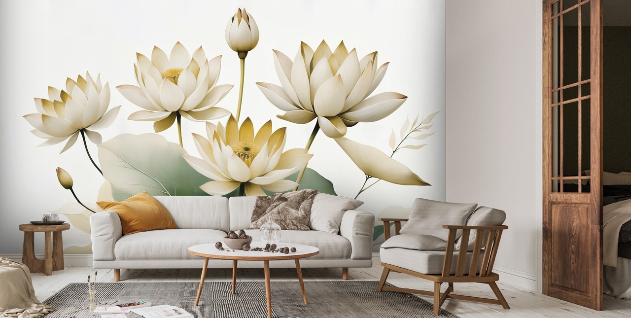 Breath of Lotus Yellow Floral Mural | Wallsauce UK