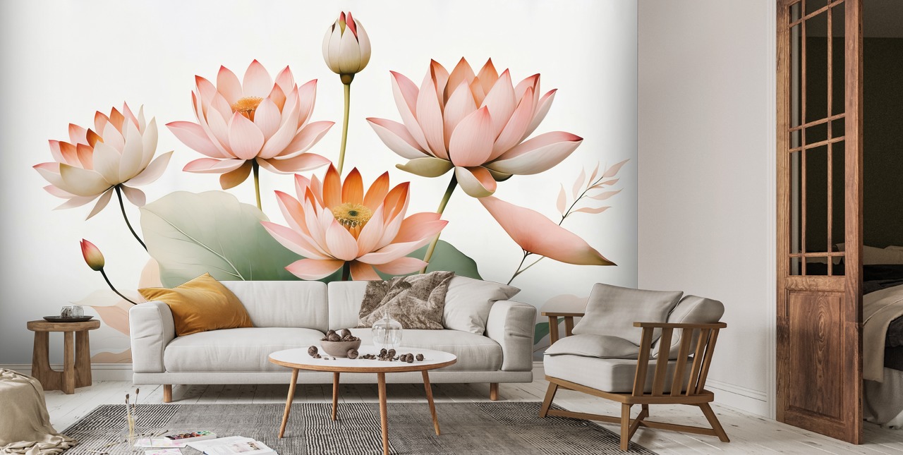 Breath of Lotus Floral Mural | Wallsauce NZ