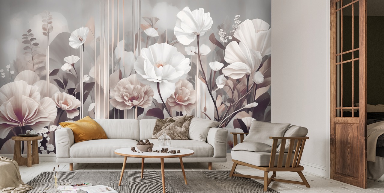 Gardens of Dawn Blush Floral Mural | Wallsauce CA