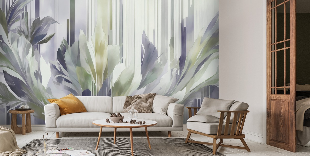 Poetry of Motion Slate and Sage Abstract Mural | Wallsauce UK