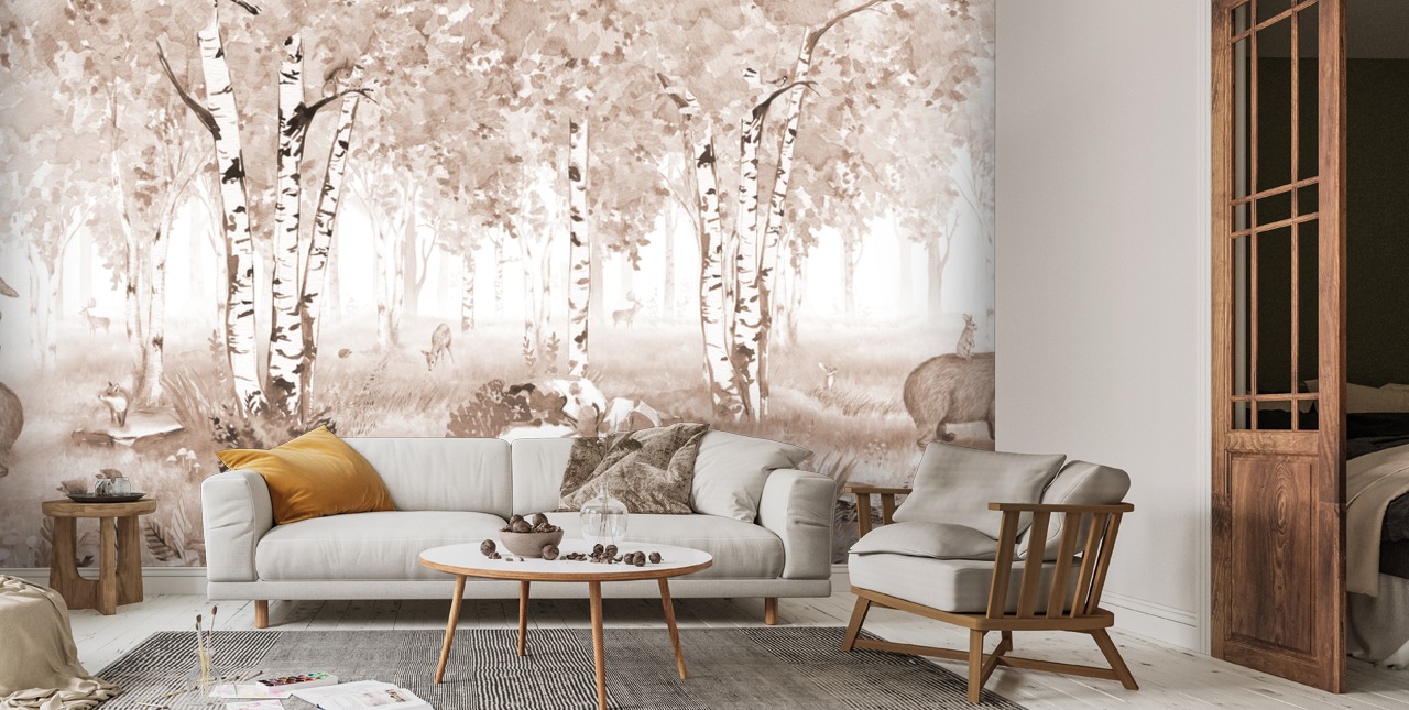 Bear King Brown Panorama Nursery Mural | Wallsauce UK