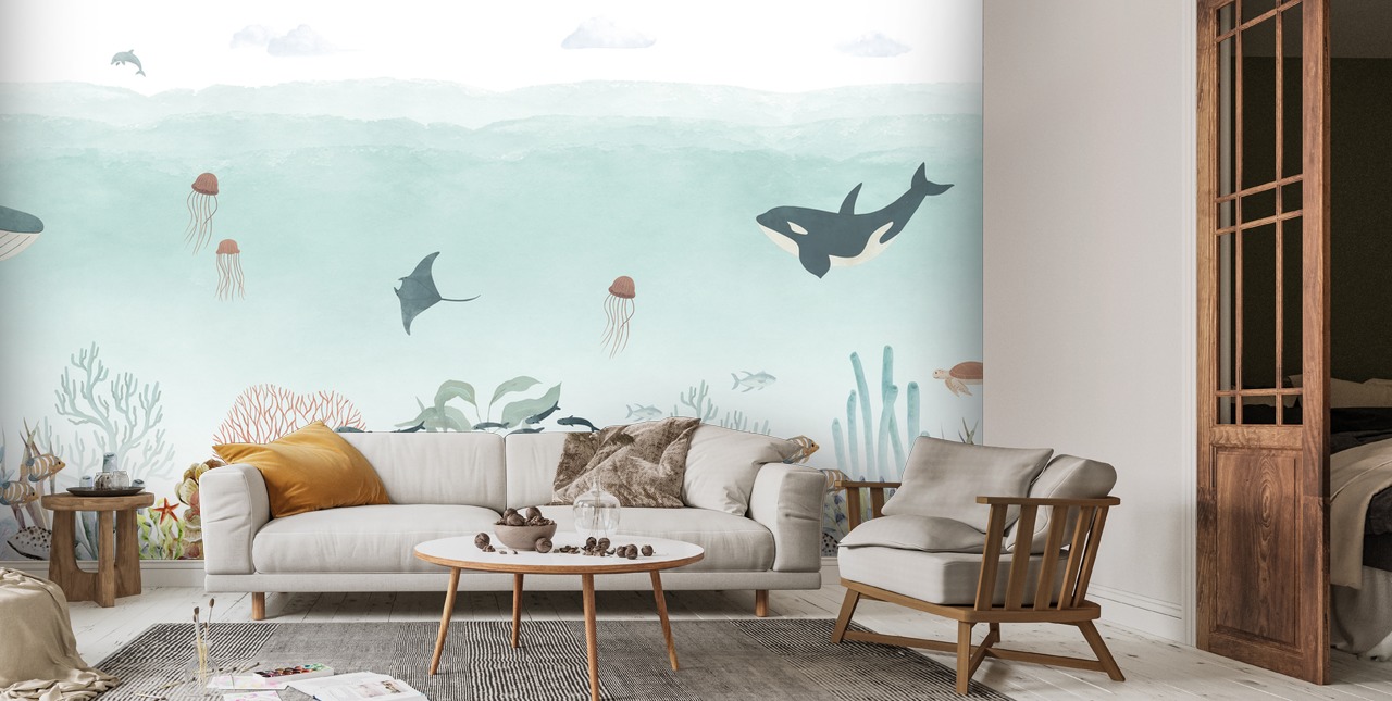 Sensational Sea - Blue Panorama Nursery Mural | Wallsauce UK