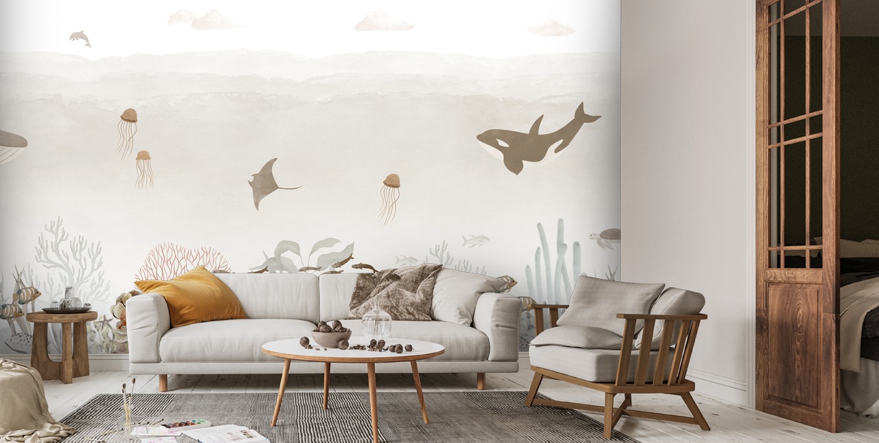 Sensational Sea - Brown Panorama Nursery Mural | Wallsauce UK
