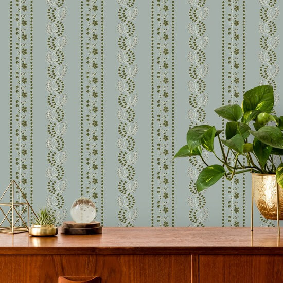 Botanic Stripe - Ash Blue Floral Wallpaper | Wallsauce UK