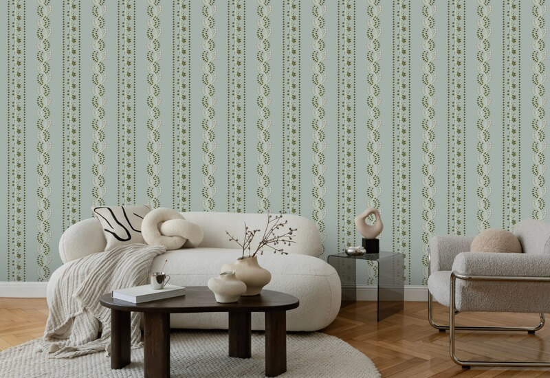 Botanic Stripe - Ash Blue Floral Wallpaper | Wallsauce UK