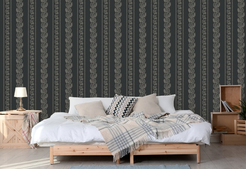 Botanic Stripe - Soot Black Floral Wallpaper | Wallsauce UK