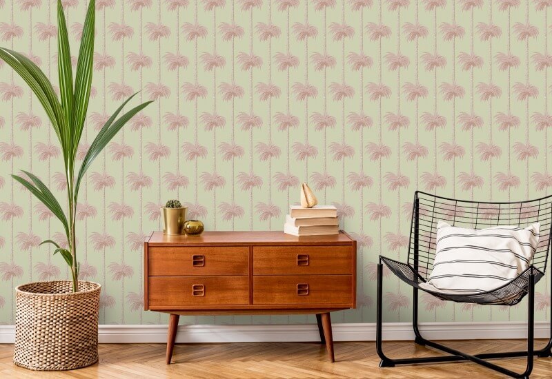 Retro Tiki Palm Trees - Pink Wallpaper | Wallsauce UK