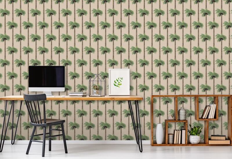 Retro Tiki Palm Trees - Tan Wallpaper | Wallsauce UK