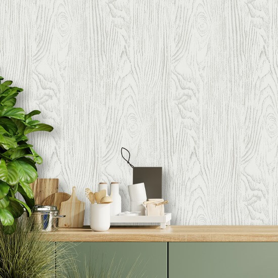 Faux Bois Woodgrain - Gray White Wood Wallpaper | Wallsauce UK