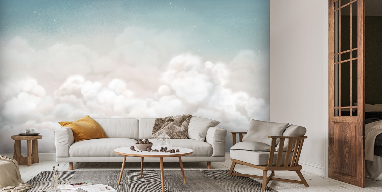 Calming Clouds Blue Nursery Mural | Wallsauce UK