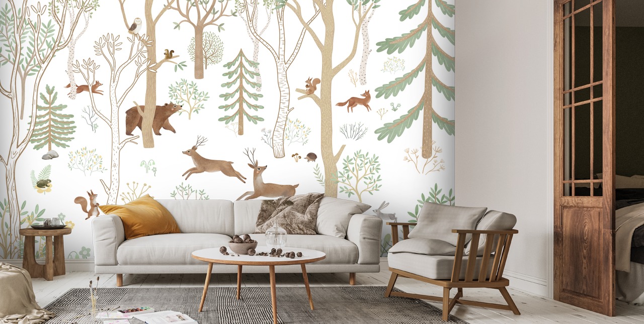 Frisky Forest Green Mural | Wallsauce UK