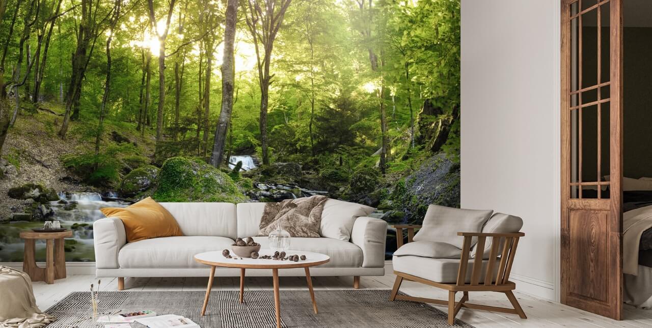 Forest Waterfall Wall Mural | Wallsauce UK