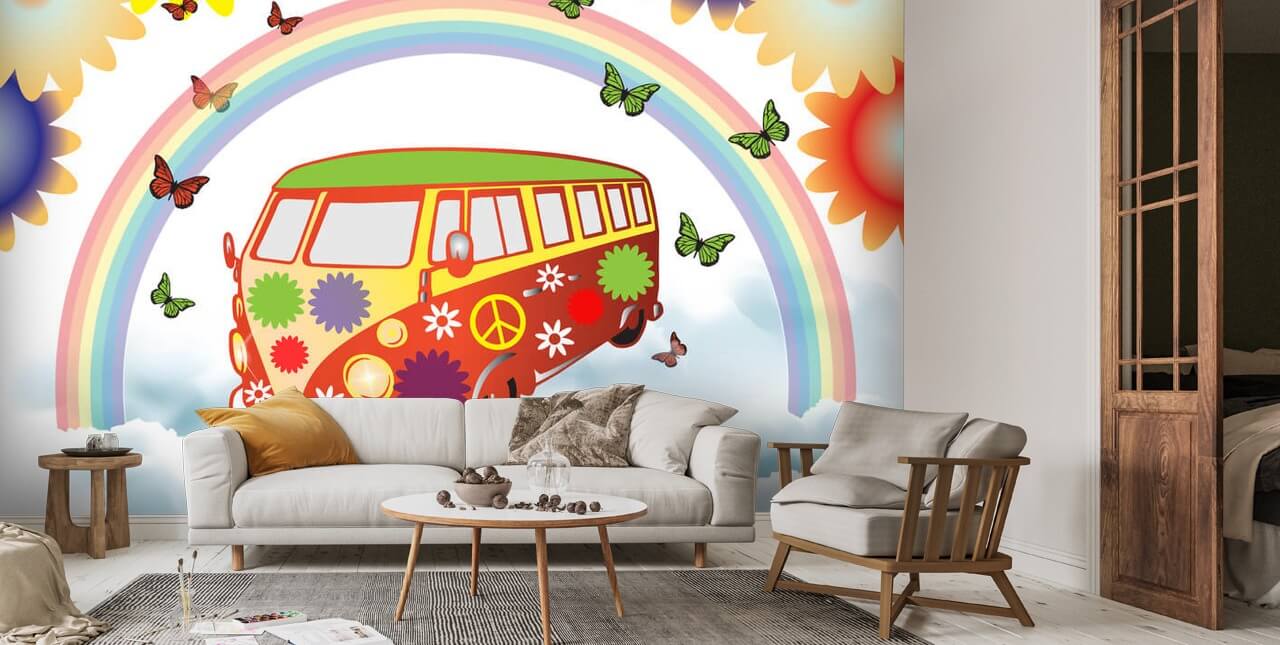 VW Camper Flower Power Wall Mural | Wallsauce CA