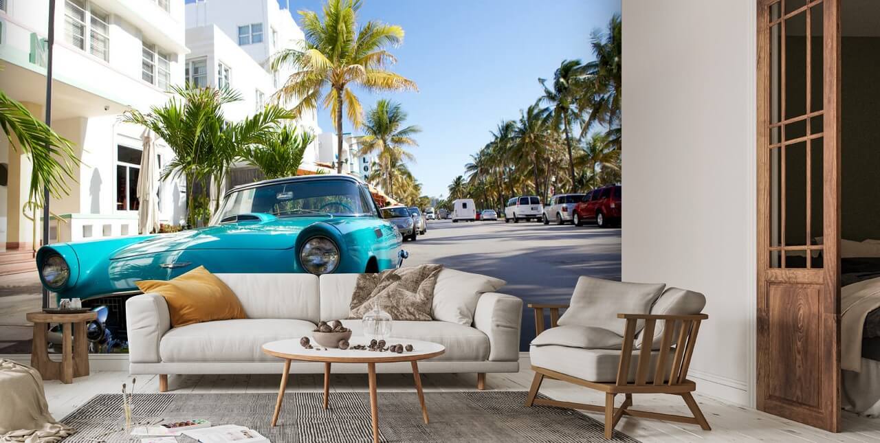 Miami Classic Car Wall Mural | Wallsauce US