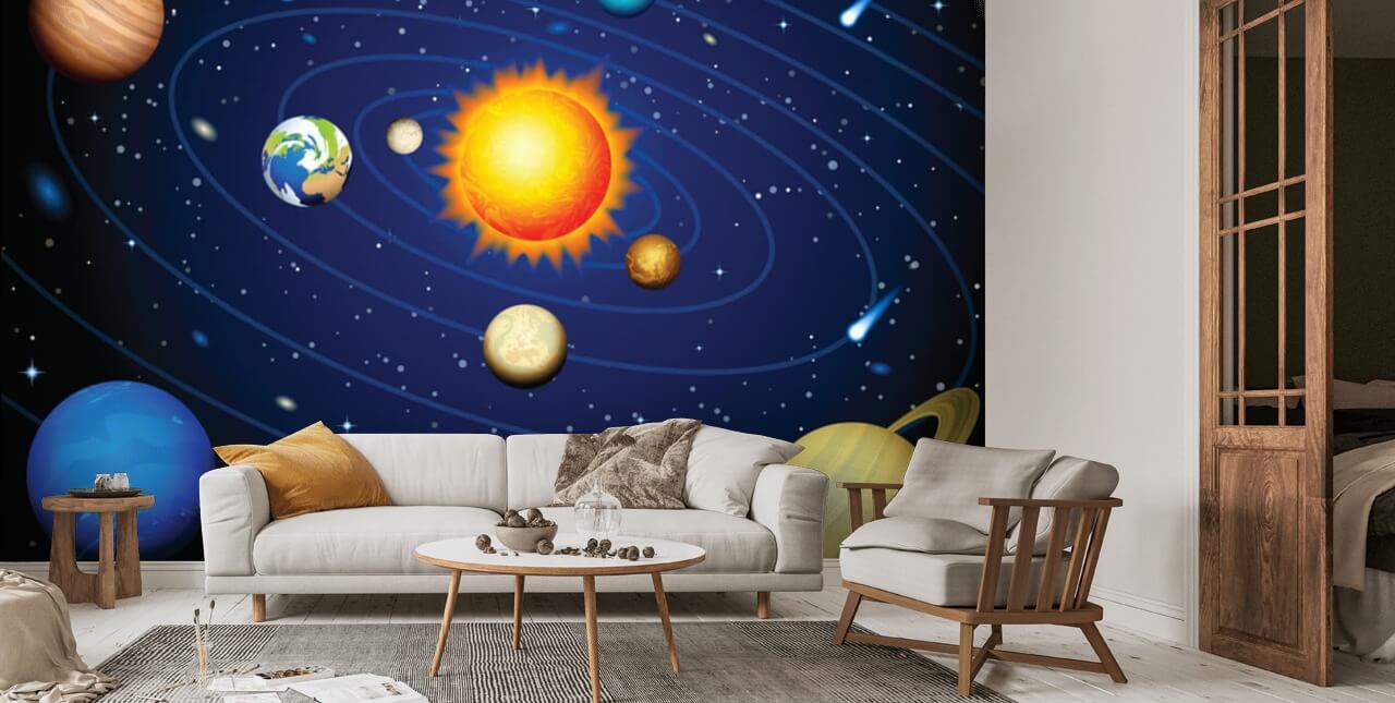 Colourful Solar System Mural Wallpaper | Wallsauce US