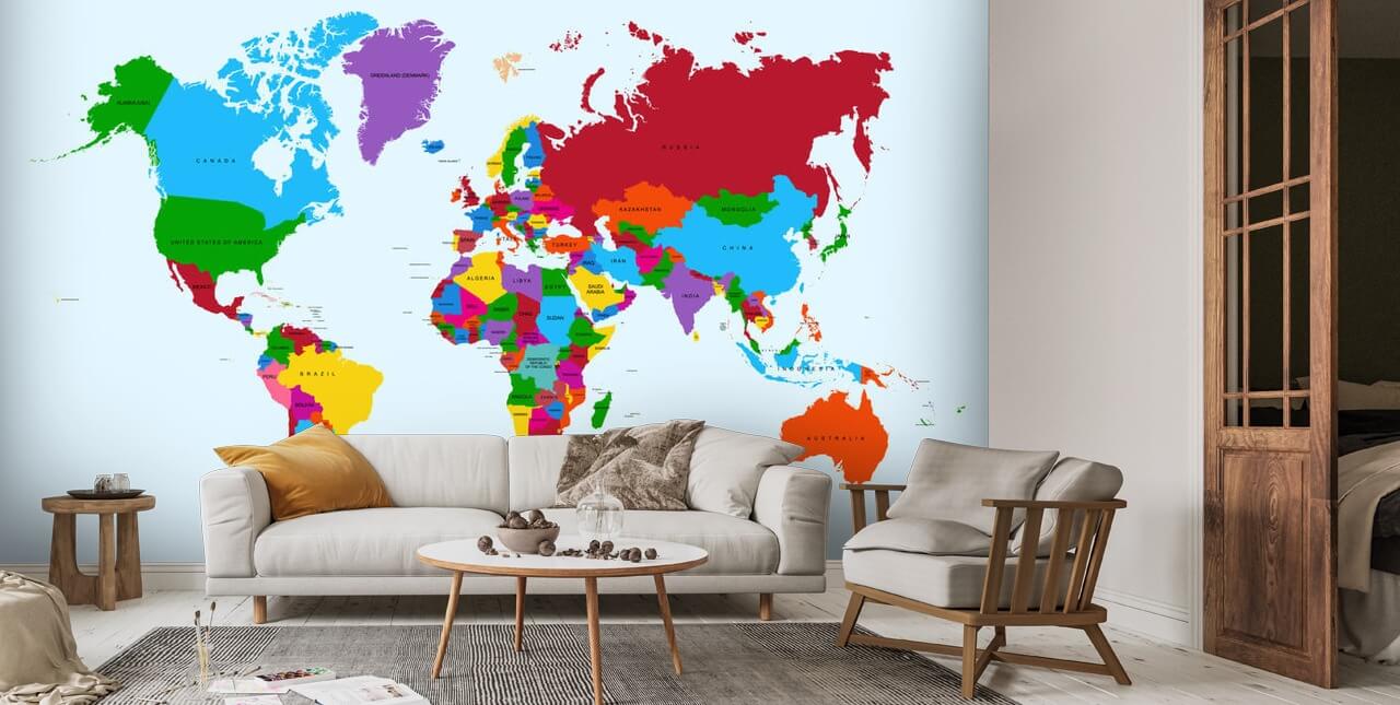 Labelled World Map Wall Mural Labelled World Map