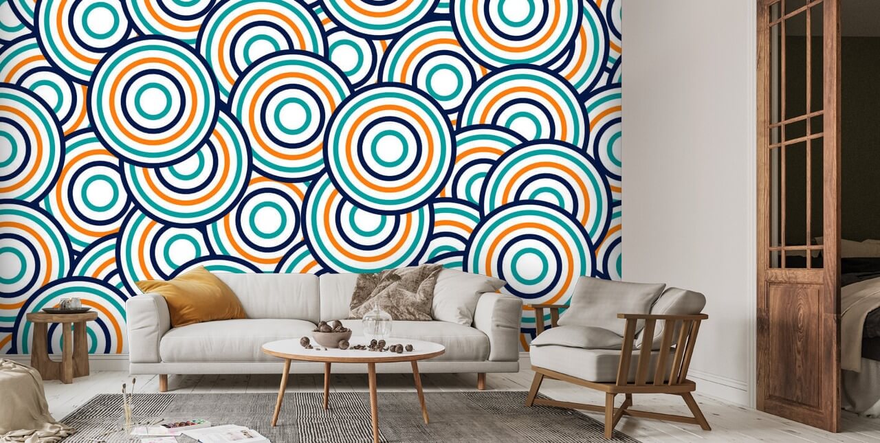 Cirkels - Blauw en oranje behang | Wallsauce NL