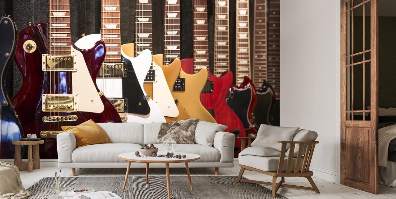 Colourful Electric Guitars Wall Mural | Wallsauce UK
