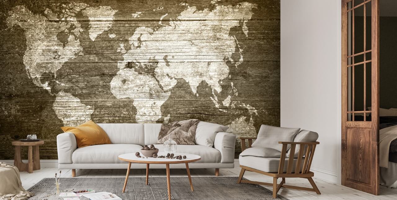 World Map on Wood Wallpaper | Wallsauce US