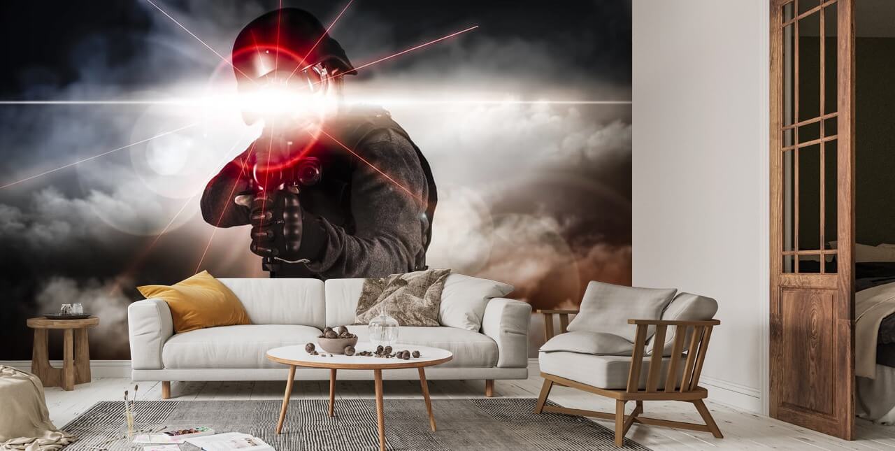 Soldier Aiming Assault Rifle Laser Sight Mural | Wallsauce US