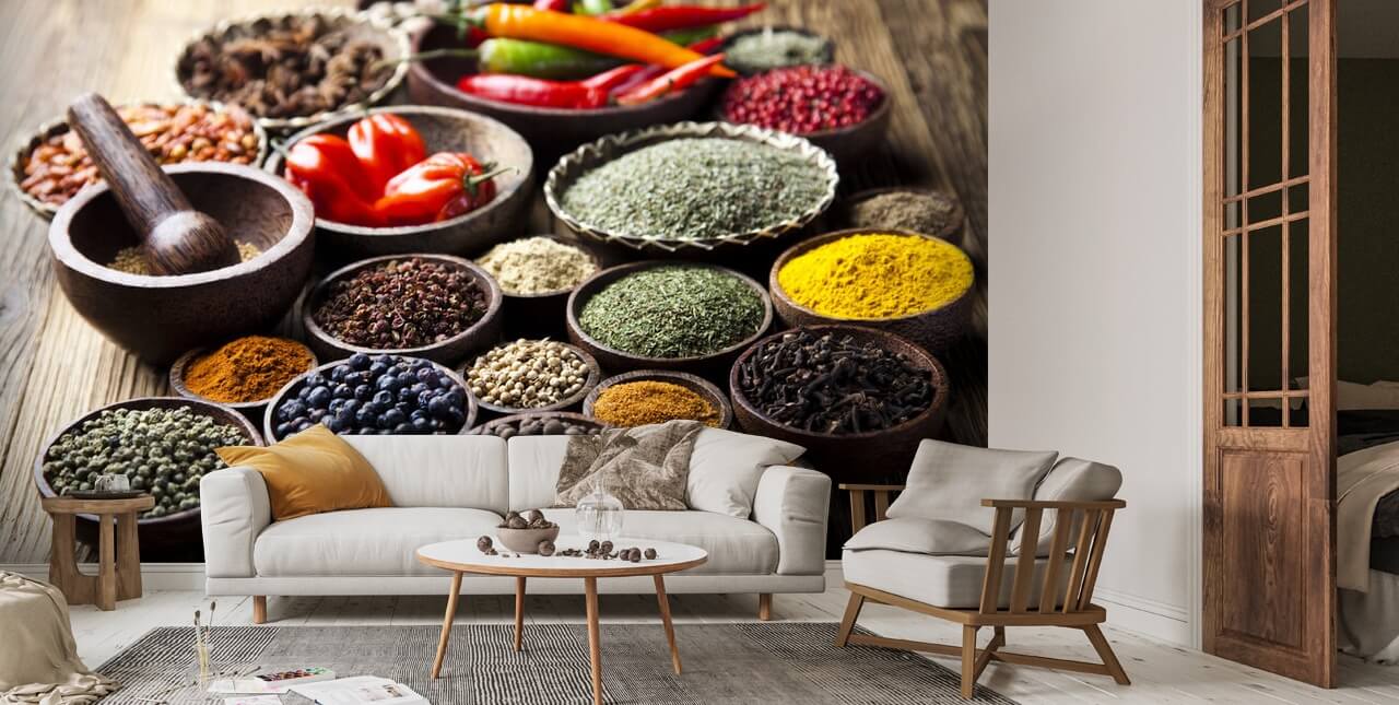 Spices in Bowls Wall Mural | Wallsauce US