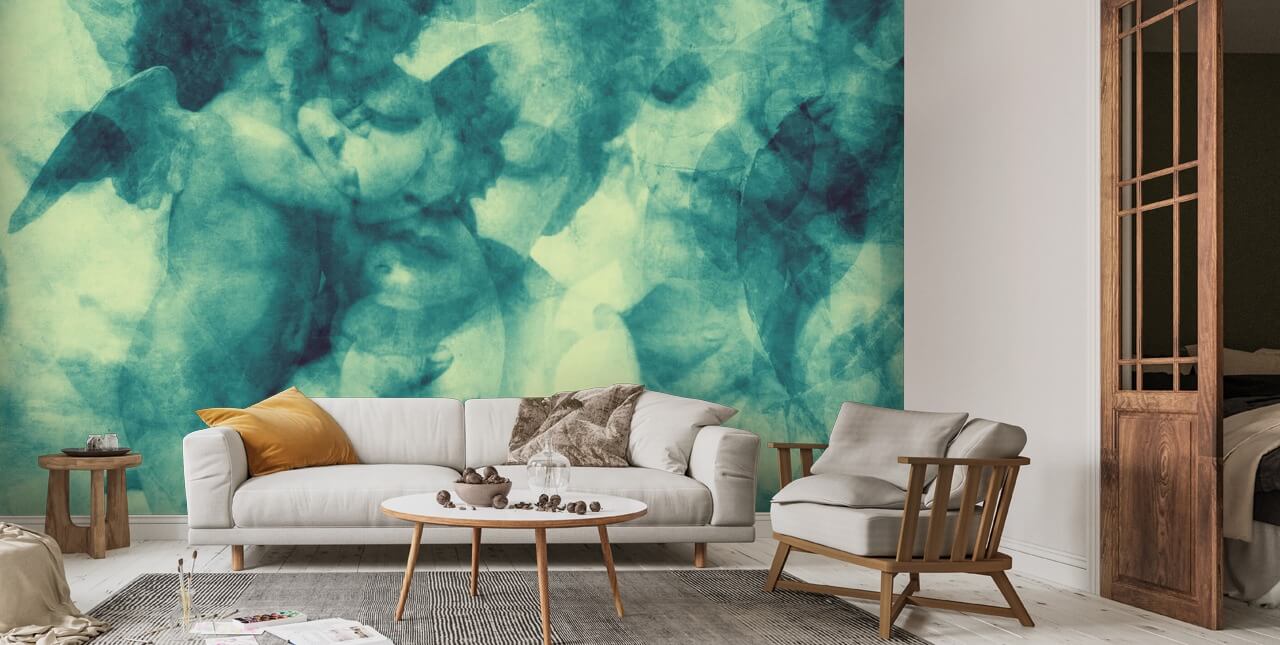 Softly Softly - Turquoise Blue Wall Mural | Wallsauce CA